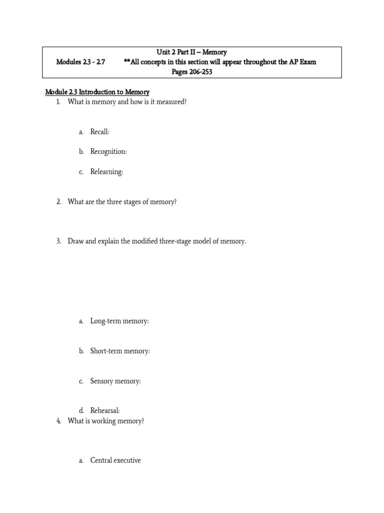 AP Memory Concepts Overview | PDF | Memory | Long Term Memory