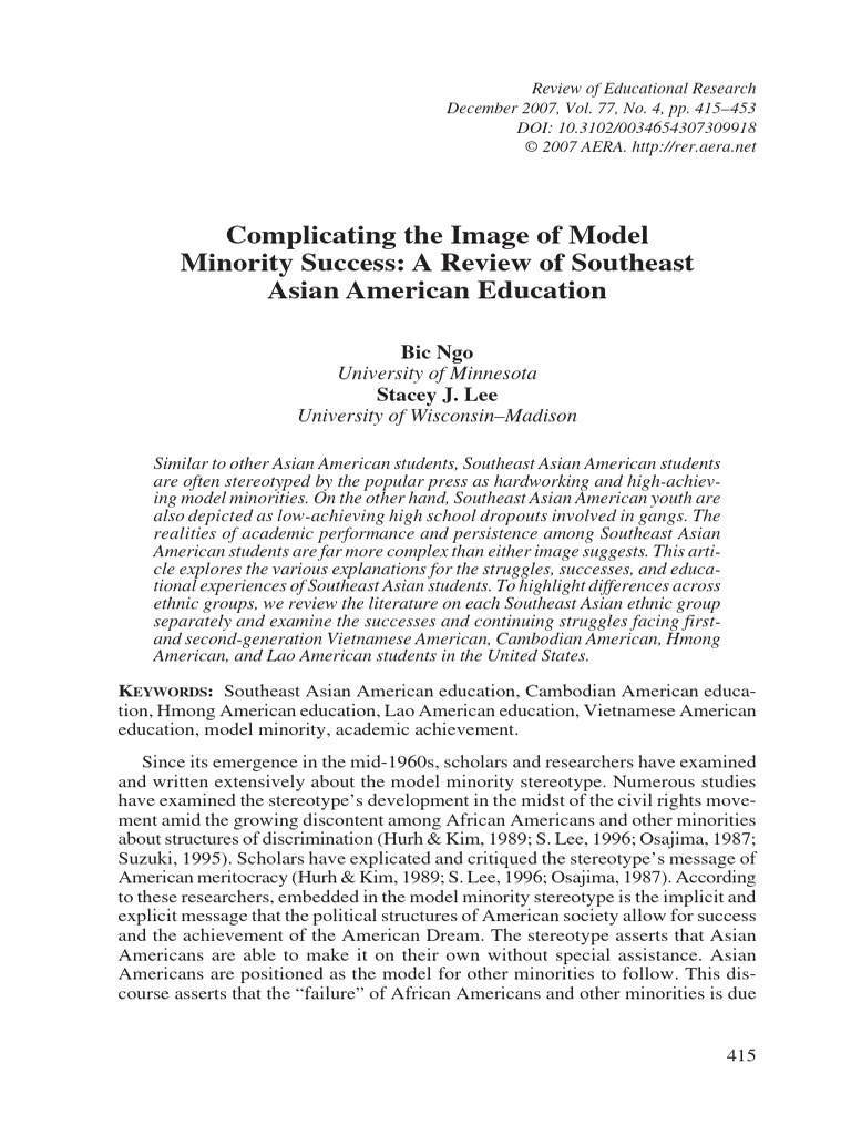 Complicating The Image of Model Minority Success | PDF | Race And ...