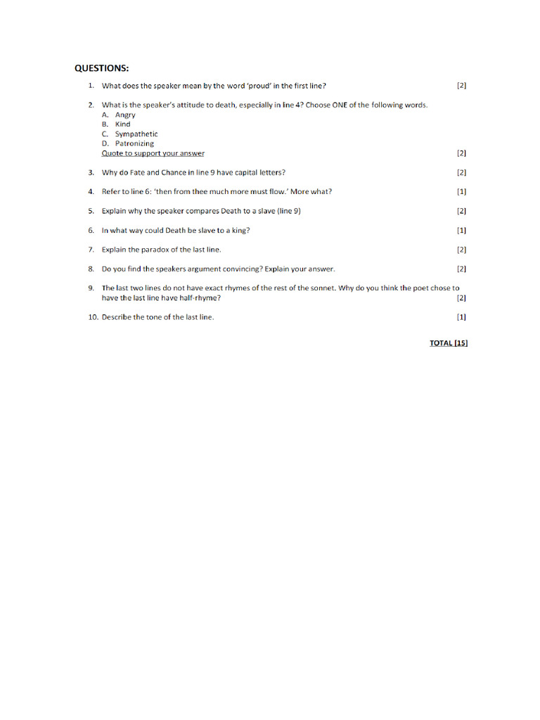 Death Be Not Proud Questions | PDF