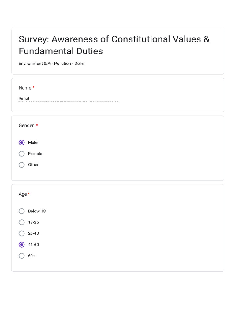 Survey - Awareness of Constitutional Values & Fundamental Duties | PDF ...
