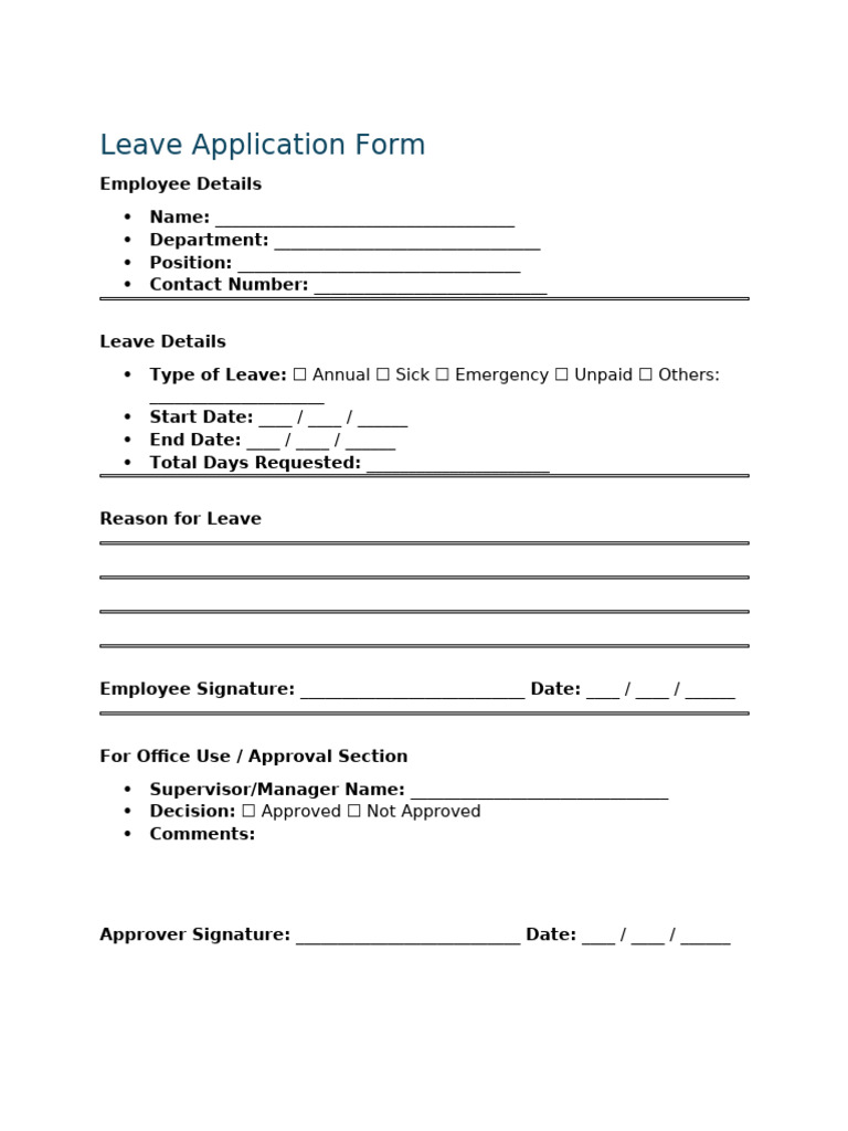 Employee Leave Application Form | PDF