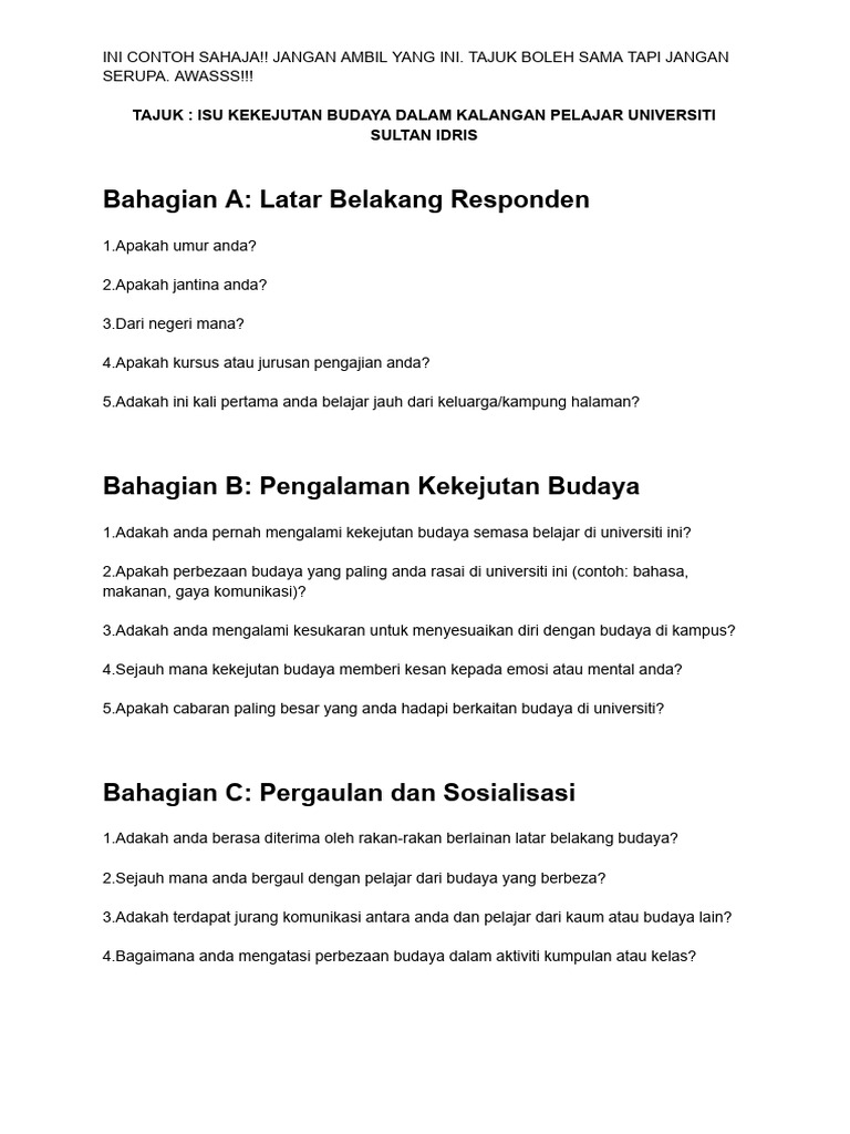 Contoh Tajuk Tugasan 2 - Isu Kekejutan Budaya Dalam Kalangan Pelajar ...