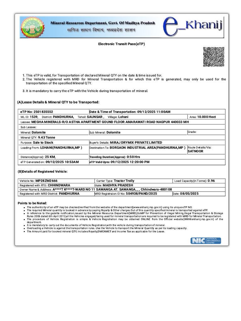 E-Khanij - Electronic Transit Pass (ETP) | PDF | Lease | Transport