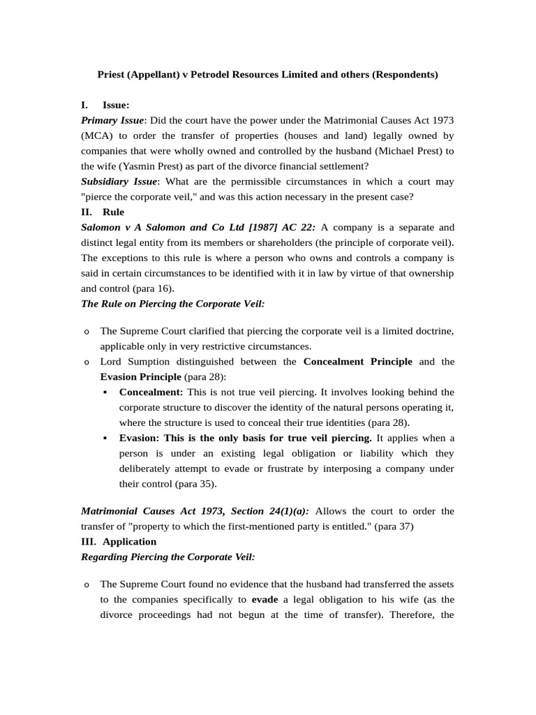 Court Ruling on Corporate Veil in Divorce | PDF | Piercing The ...
