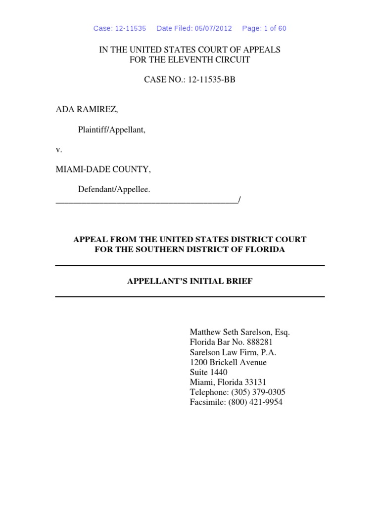 Ada Ramirez Initial Brief Eleventh Circuit | PDF | Discovery (Law ...