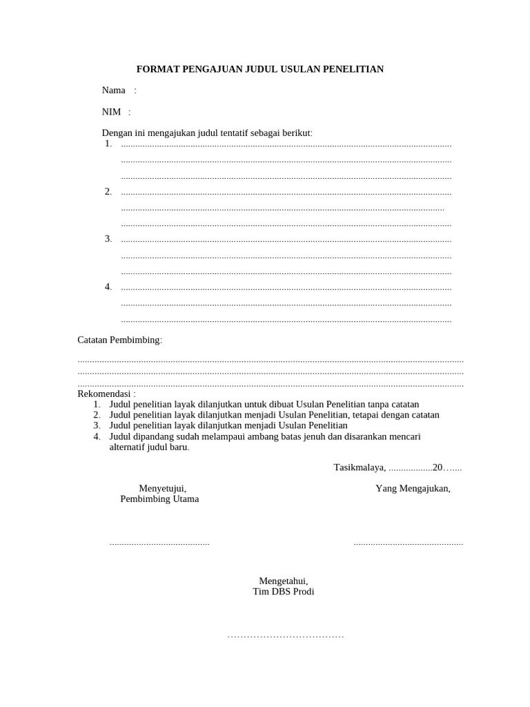 Format Pengajuan Judul Penelitian | PDF