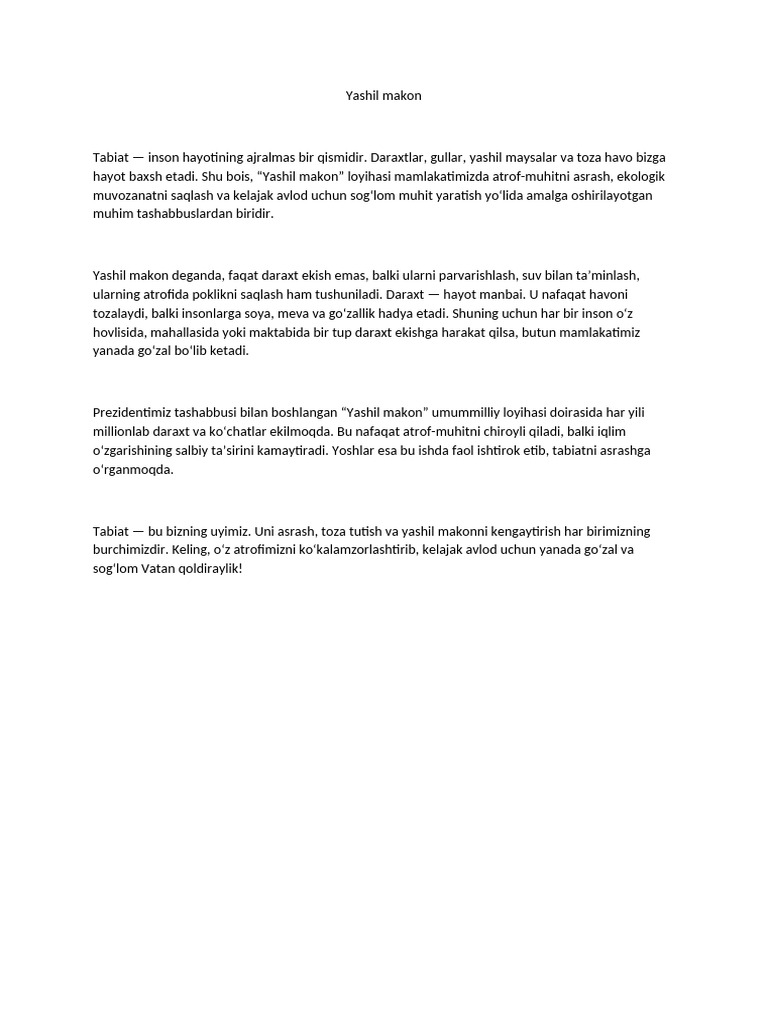 Yashil makon | PDF