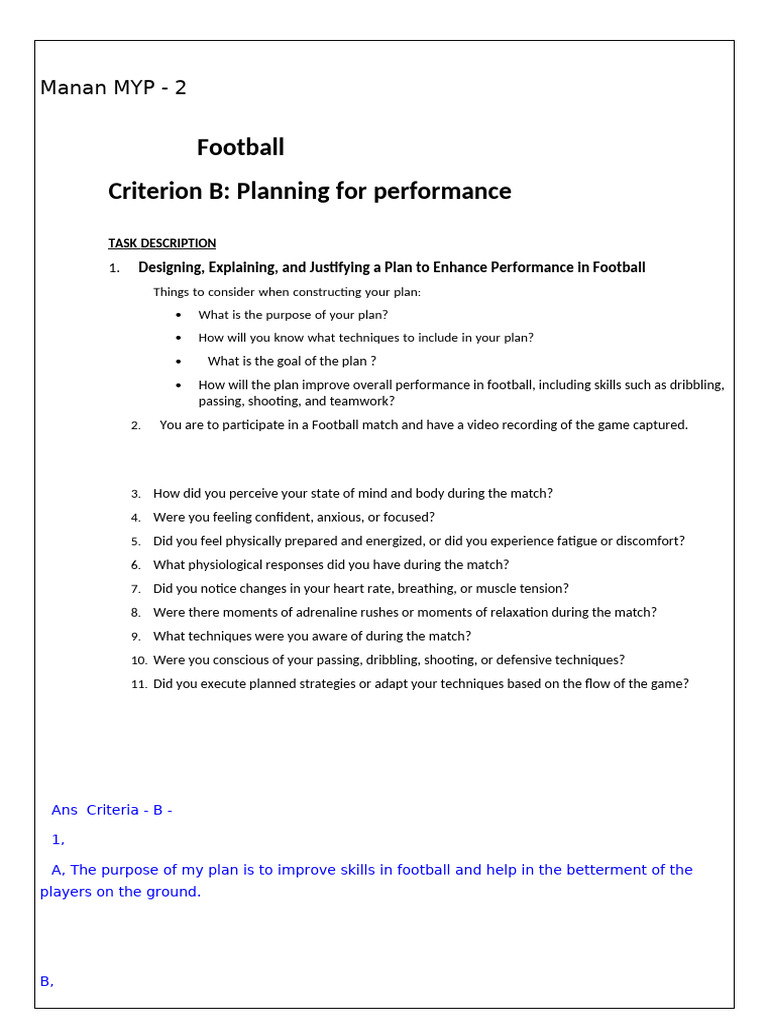 Football Performance Enhancement Plan | PDF | Psychology