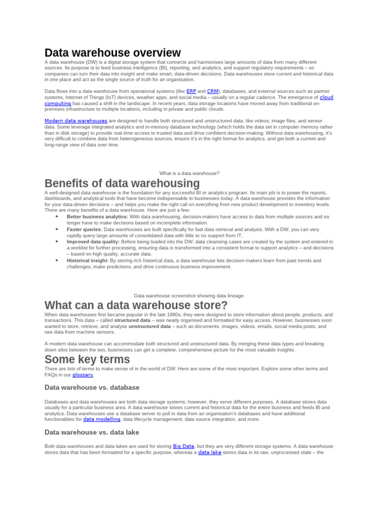 Data Warehouse: Overview and Benefits | PDF | Data Warehouse | Computing