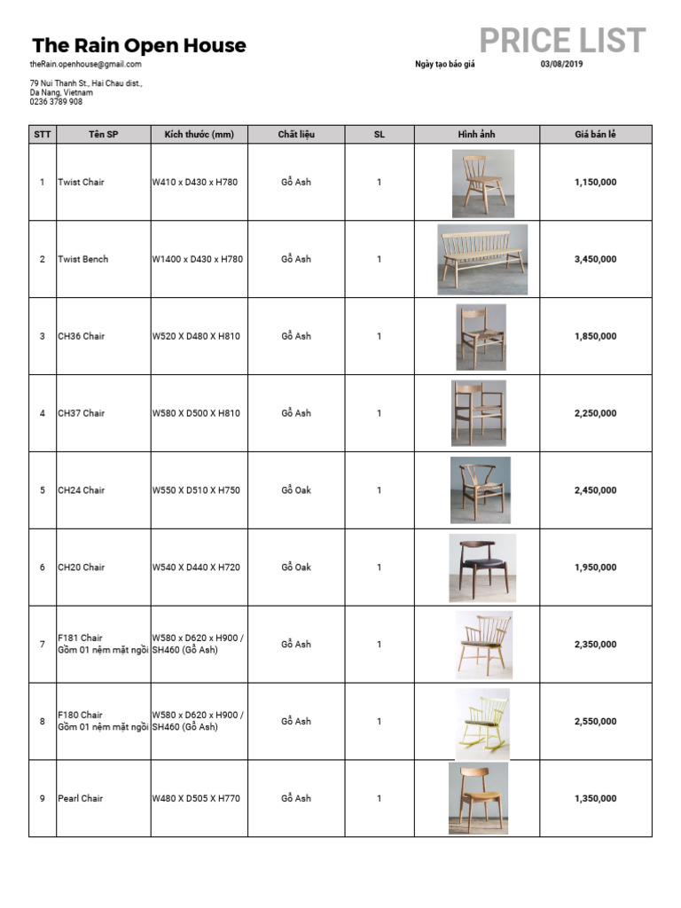 The Rain Price List 2019 August 9 | PDF