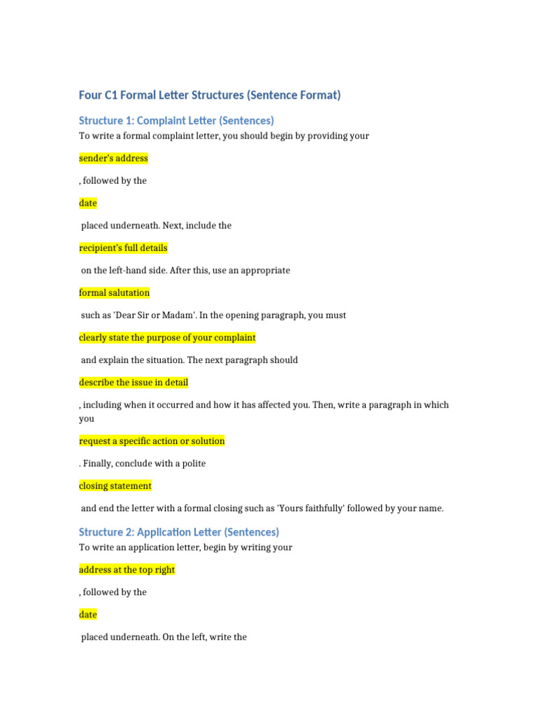 C1 Formal Letter Structures Sentences | PDF