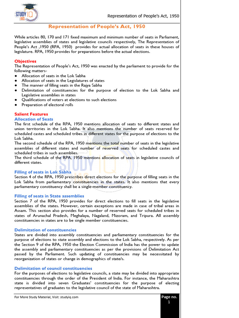 Overview of Representation of People’s Act | PDF | Accountability ...