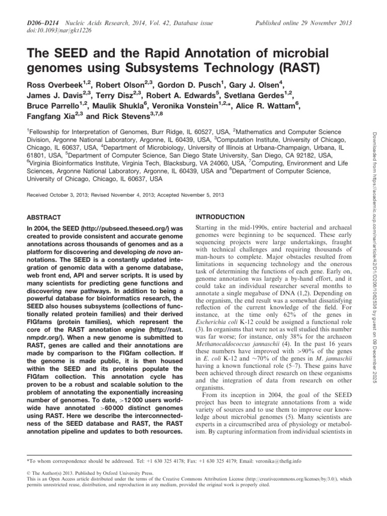 The SEED and The Rapid Annotation of Microbial Genomes Using Subsystems ...