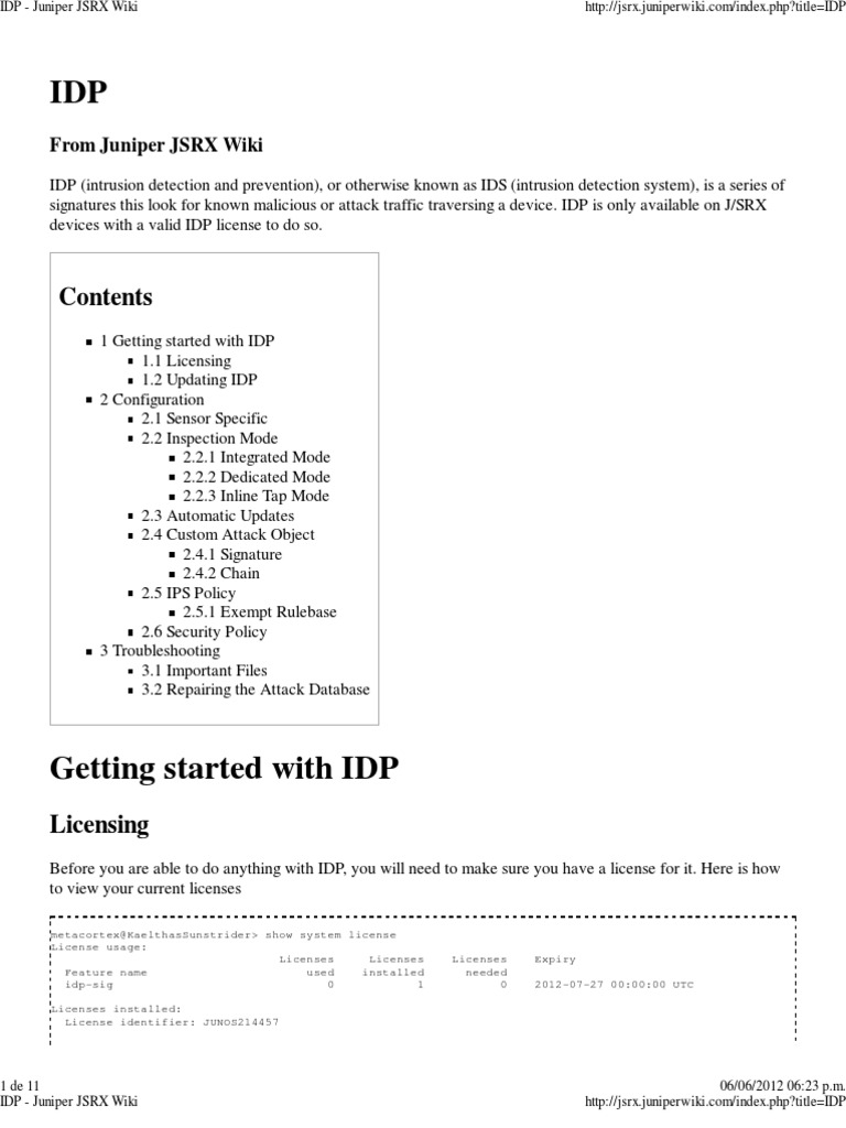 Imprimir - IDP - Juniper JSRX Wiki | PDF | Firewall (Computing) | Telecommunications