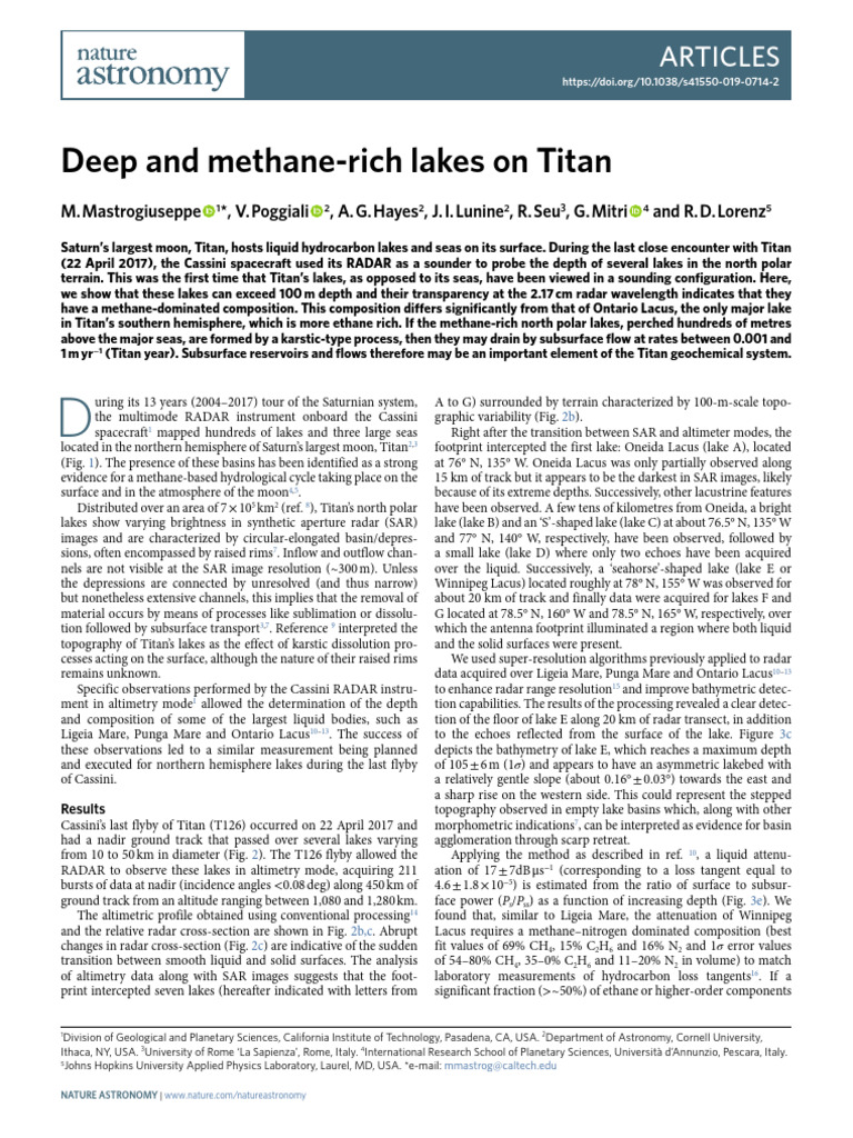 Deep and Methane-Rich Lakes On Titan | PDF | Lake | Earth Sciences