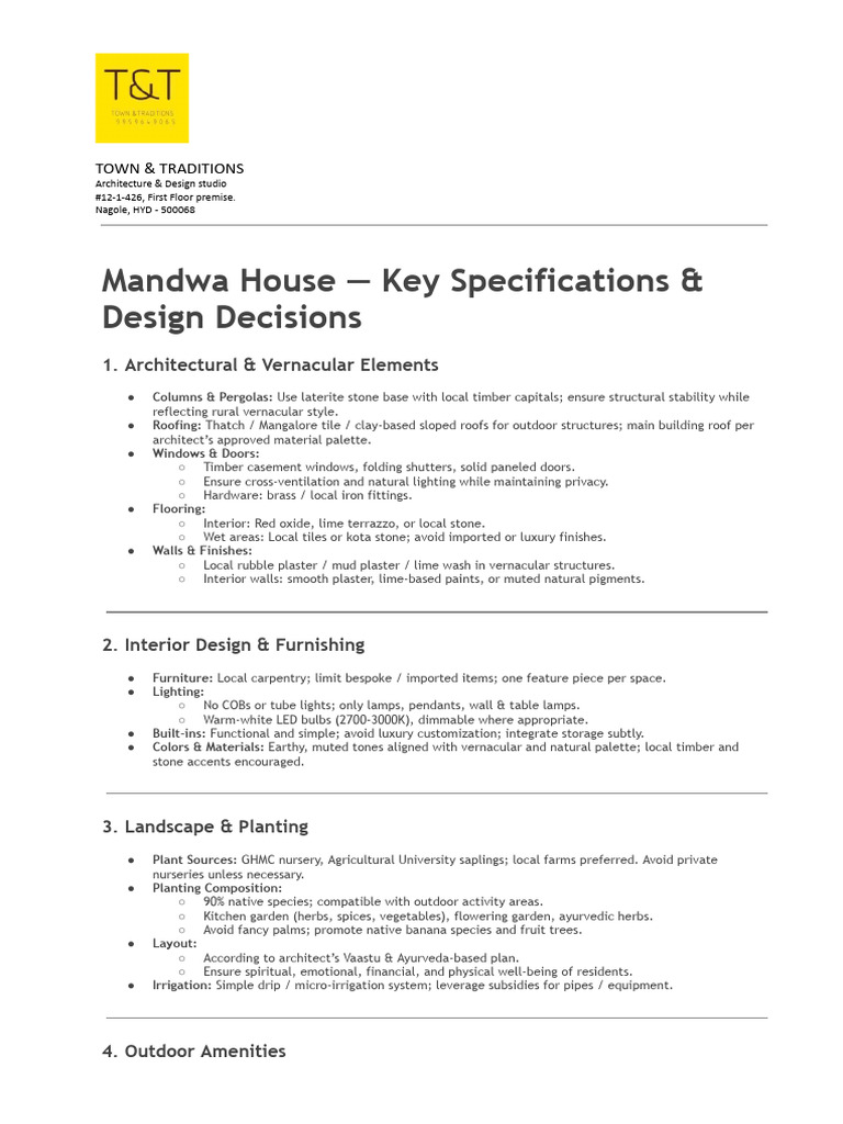 Mandwa House - Key Specifications & Design Decisions | PDF | Lighting ...