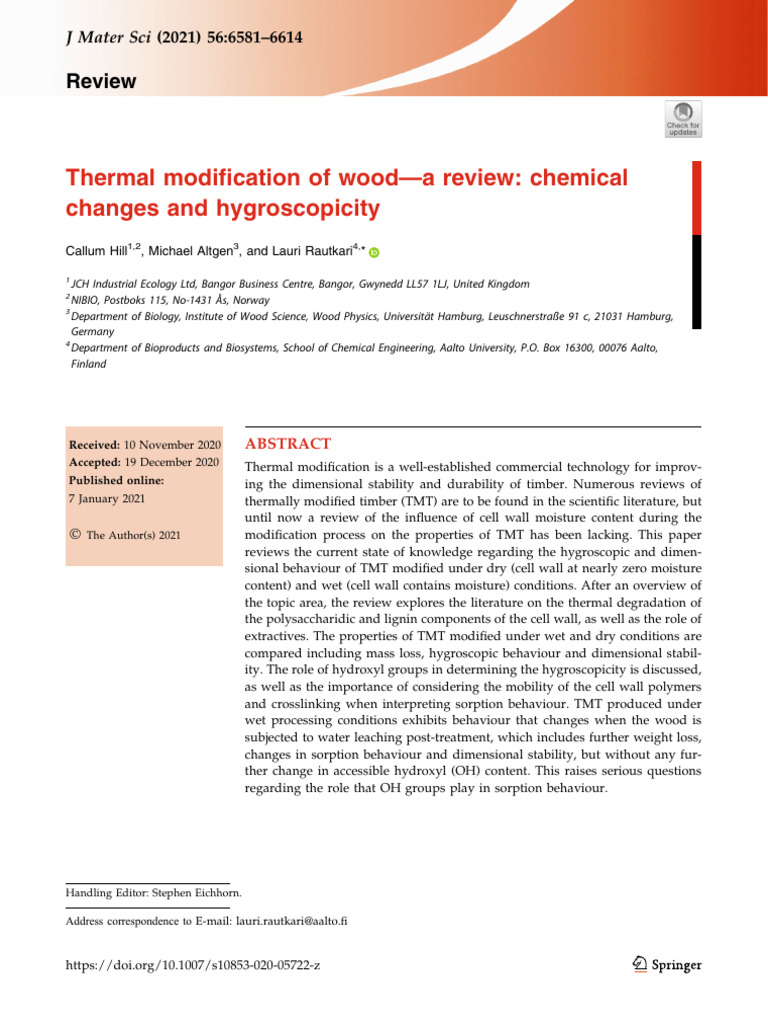 Thermal Modification of Wood-A Review: Chemical Changes and ...