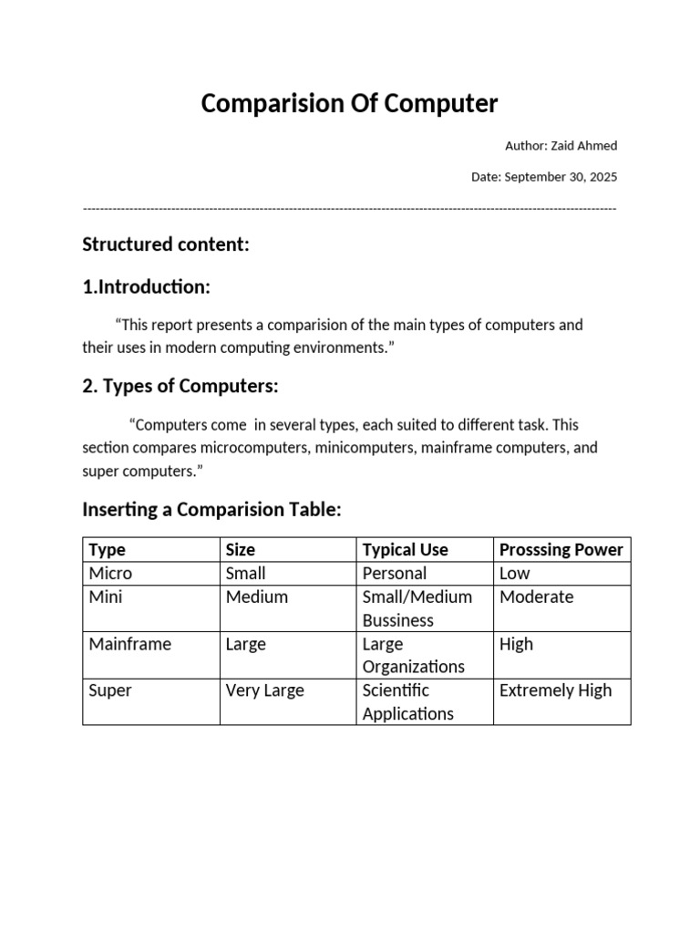 Comparision of Computer | PDF