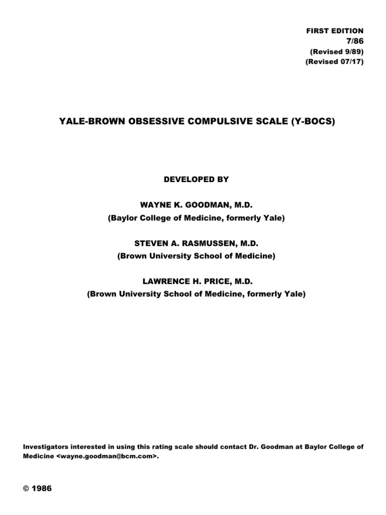 Yale-Brown OCD Severity Scale Guide | PDF | Obsessive–Compulsive ...