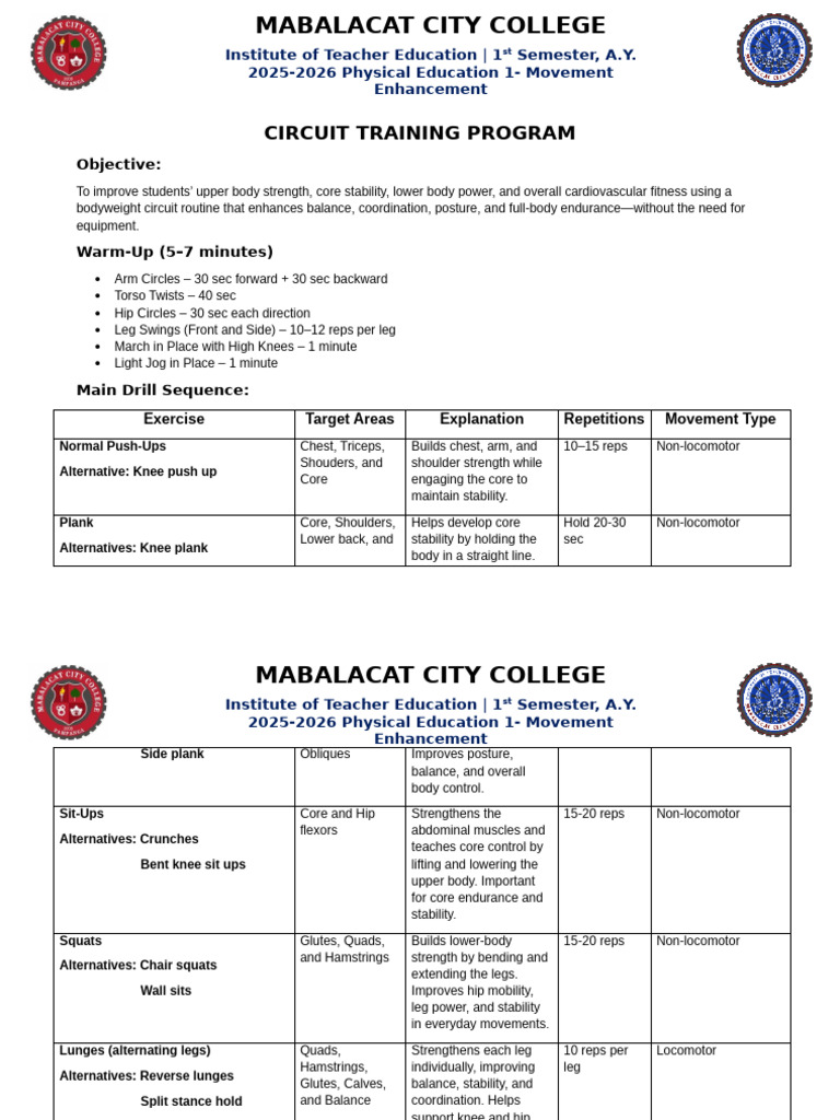 Circuit Training Program Group 3 | PDF | Physical Fitness ...