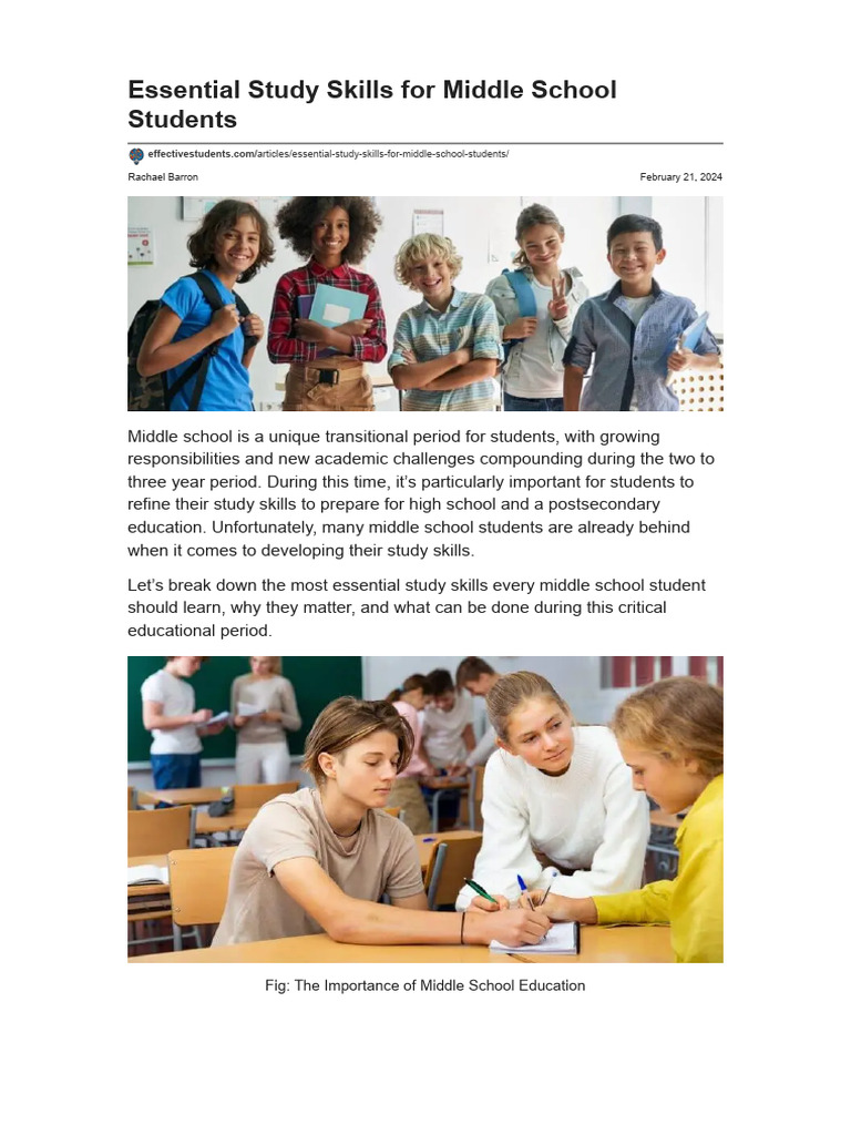 Essential Study Skills For Middle School Students | PDF | Study Skills ...