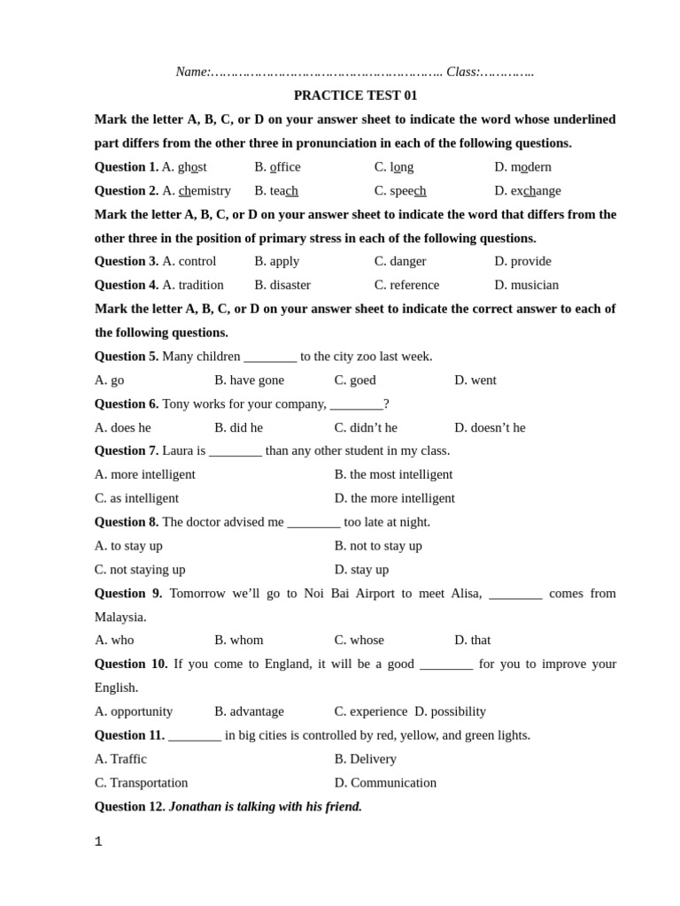 G9 - Practice Test | PDF | French Fries | Natural Environment