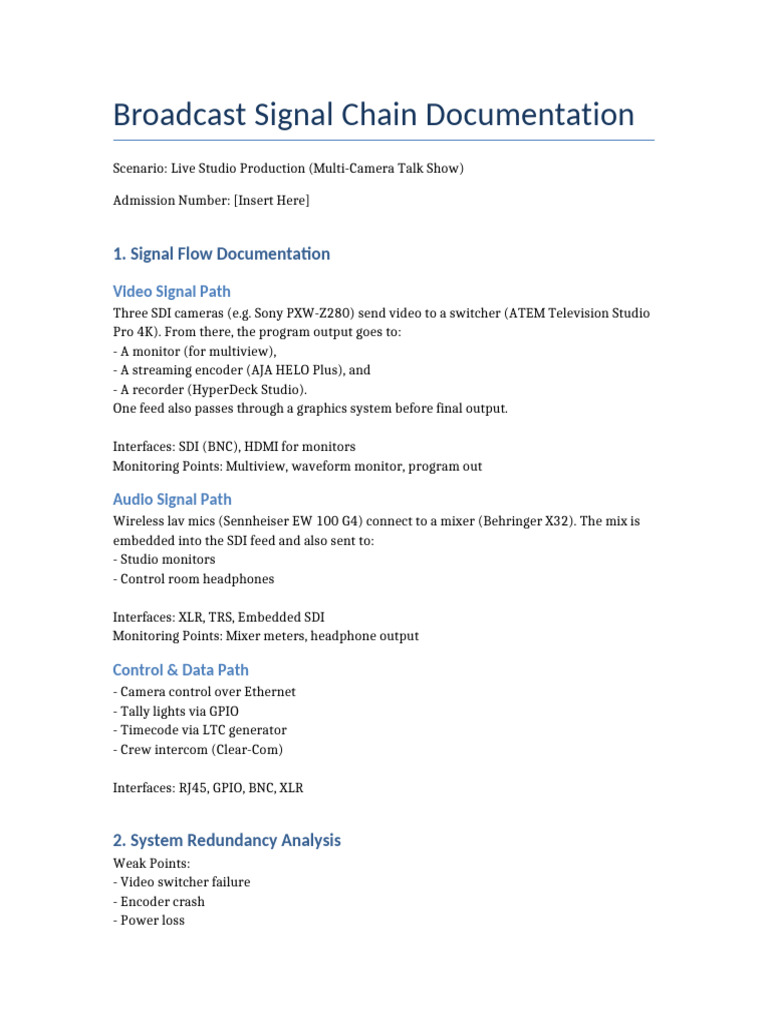 Broadcast Signal Chain Assignment | PDF