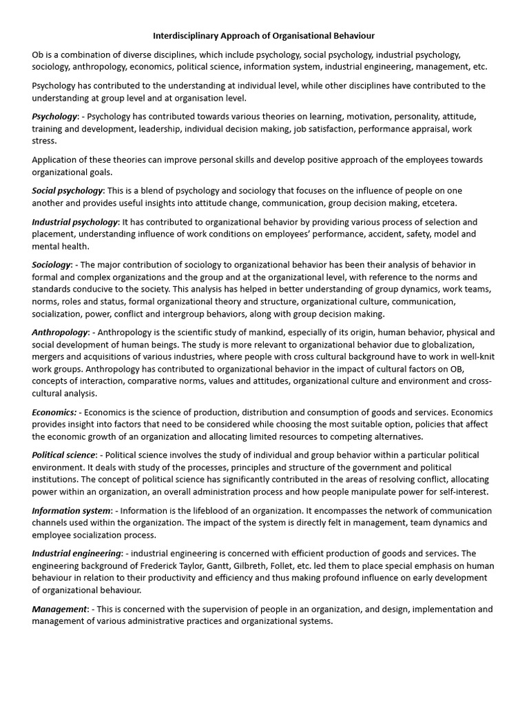 Interdisciplinary Insights on Organizational Behavior | PDF ...