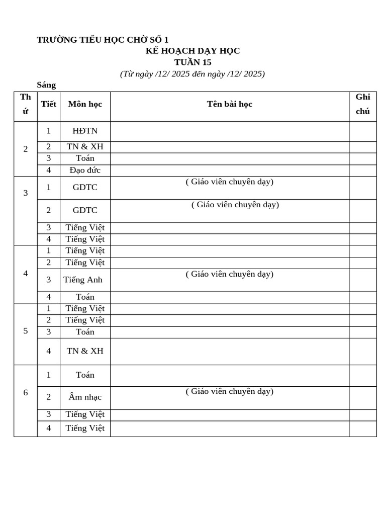 Khung KHDH Và KHBD (Đã S A) | PDF