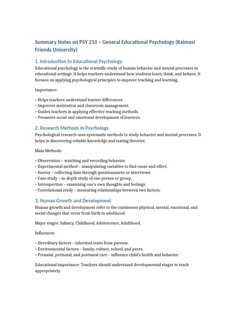 Overview of Educational Psychology Concepts | PDF | Learning | Psychology