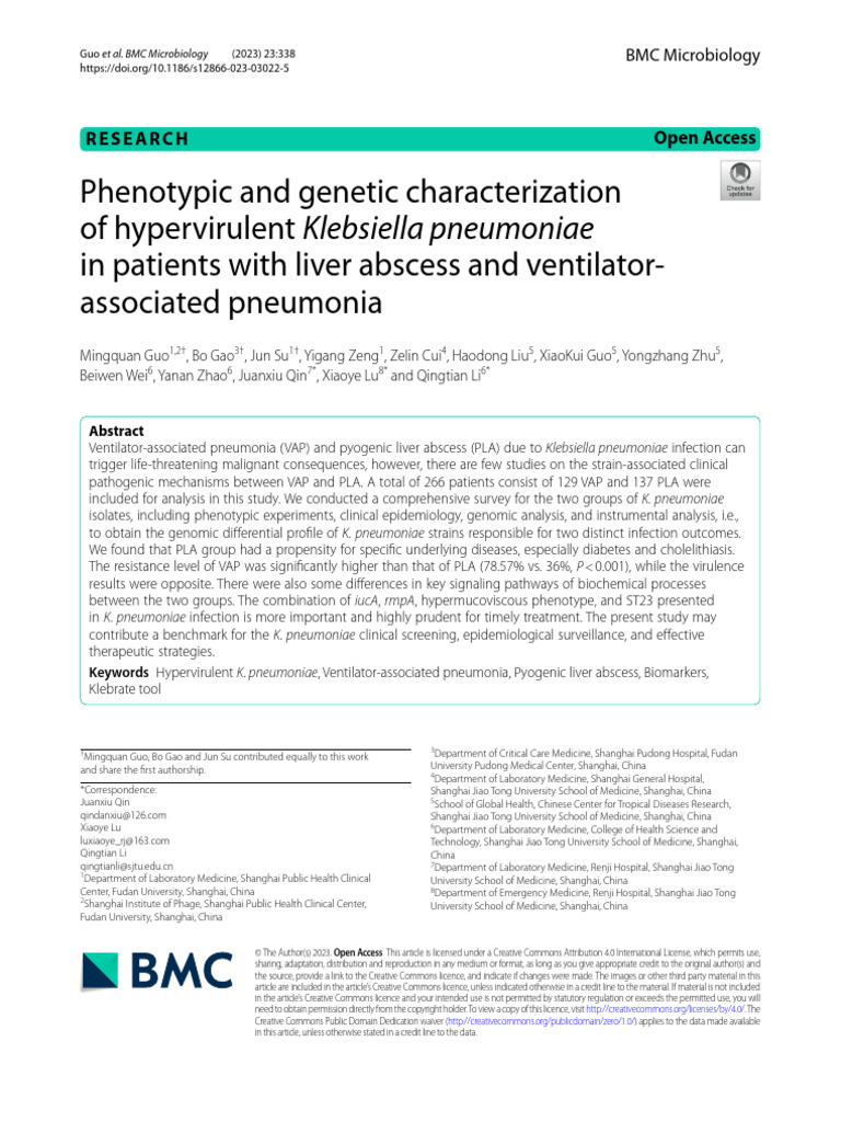 Q1-Phenotypic and Genetic Characterization of Hypervirulent Klebsiella ...
