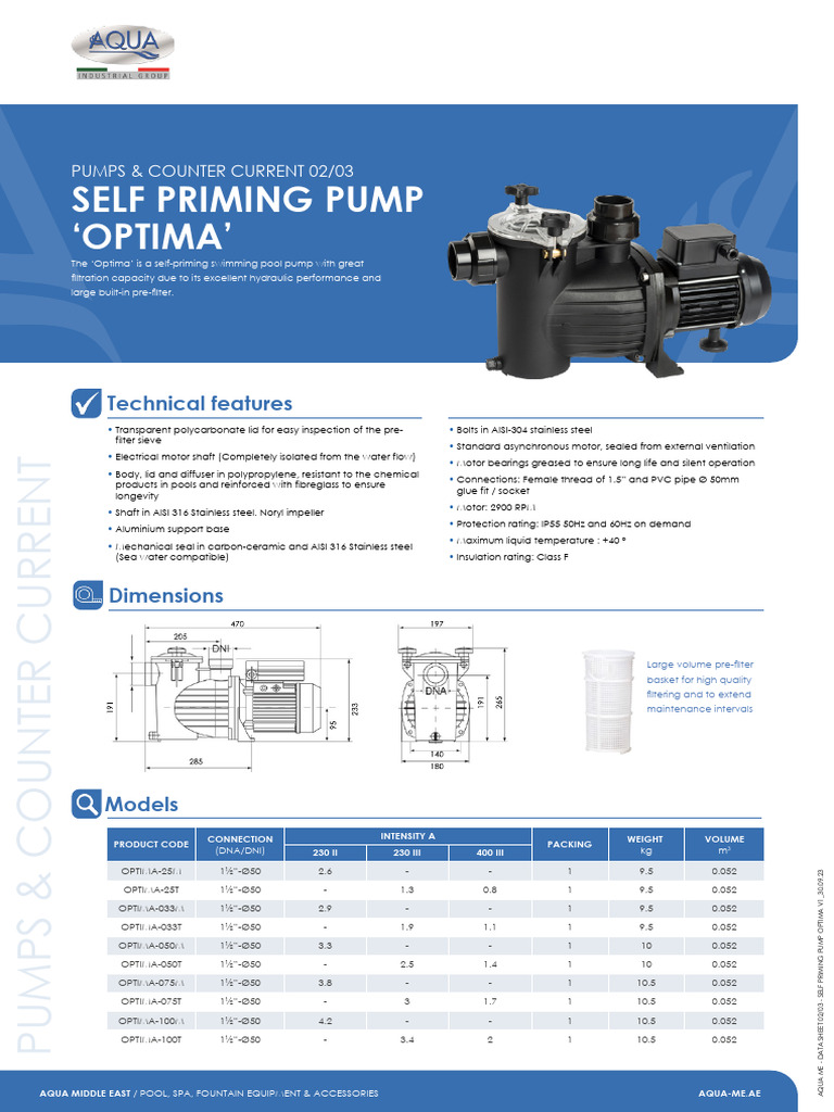 Aqua Me Data Sheet 02 03 Self Priming Pump Optima v1 30.09.23 | PDF ...