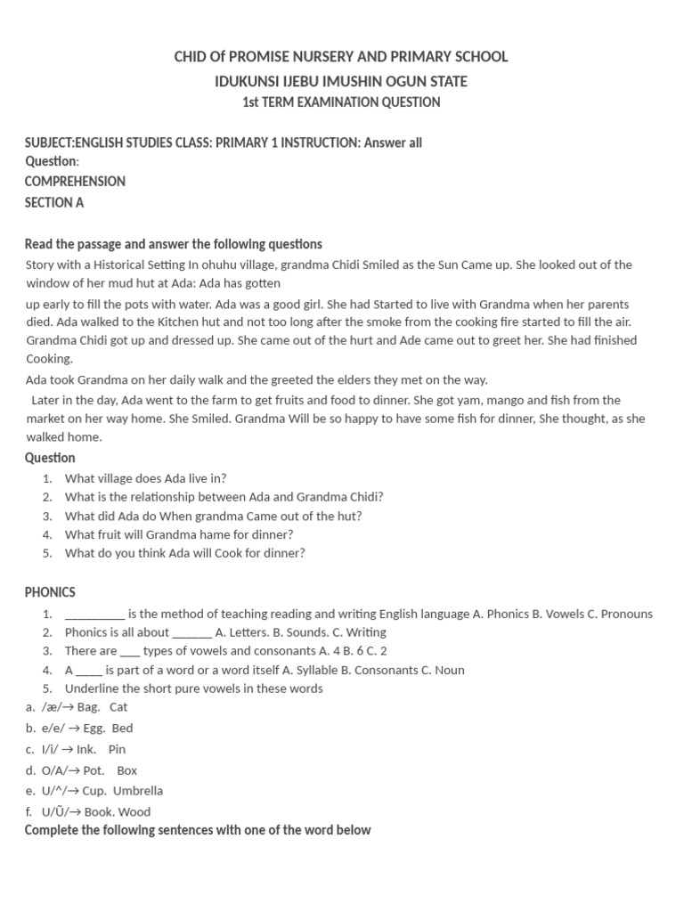 Chid of Promise Nursery and Primary School | PDF | Phonics | Language ...