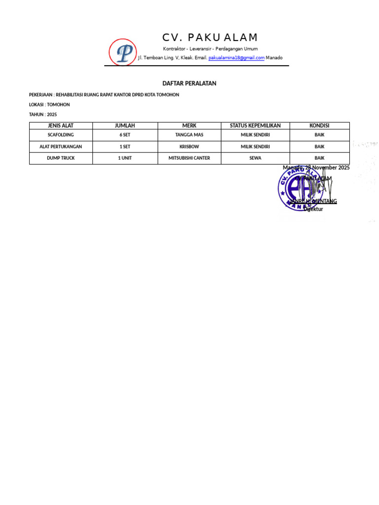 DAFTAR PERALATAN | PDF