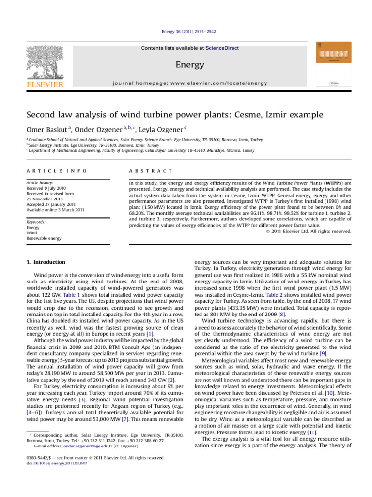 Energy: Omer Baskut, Onder Ozgener, Leyla Ozgener | PDF | Wind Power ...