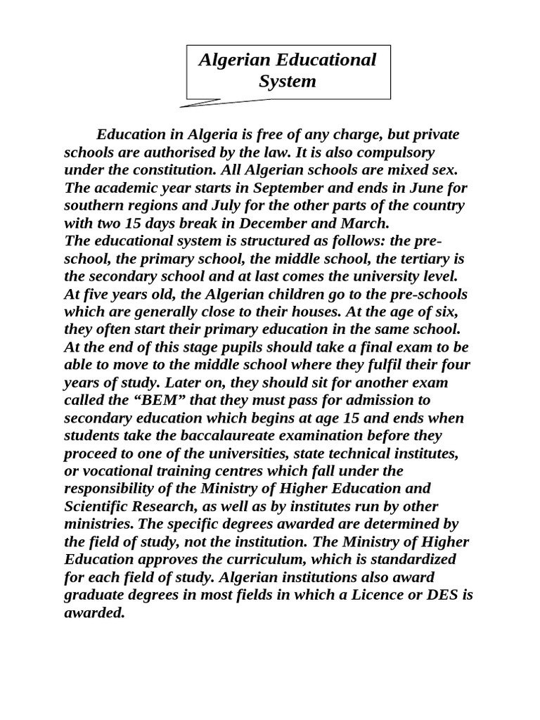 Algerian Educational System | PDF
