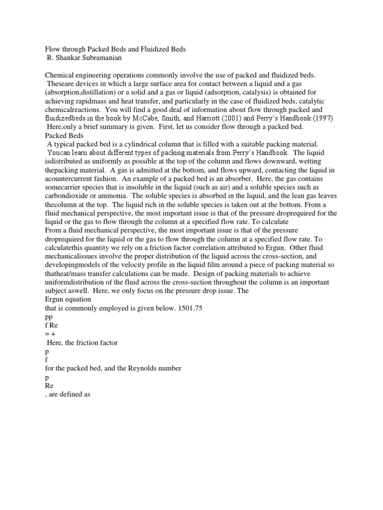 Flow Through Packed Beds and Fluidized Beds | PDF | Chemistry ...