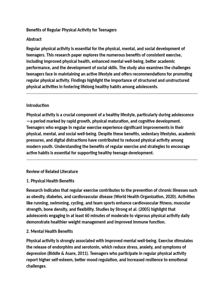 Benefits of Exercise for Teenagers | PDF | Adolescence | Physical Fitness