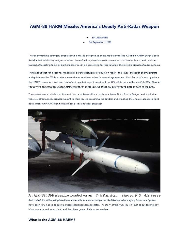 AGM-88 HARM Missile America's Deadly Anti-Radar Weapon | PDF