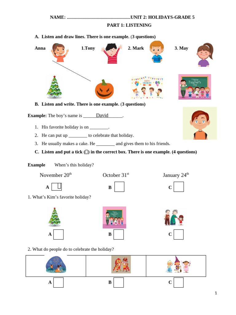 Grade 5 Holidays Listening & Reading Activities | PDF | Observances ...