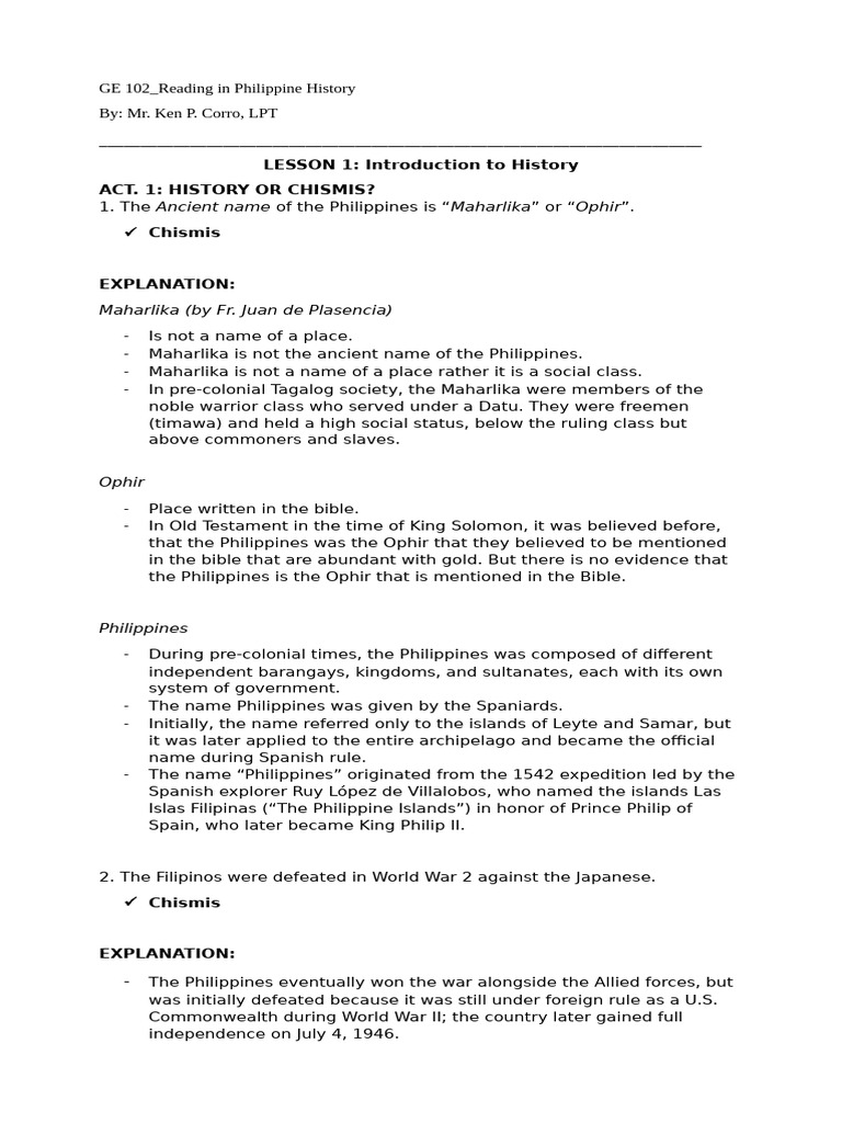 Riph (Reviewer Lesson 1-2 & First Voyage) - 022157 | PDF | Philippines