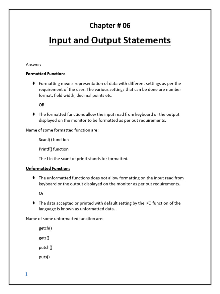 Chapter 6 Input and Output Statements | PDF | Computer Science ...