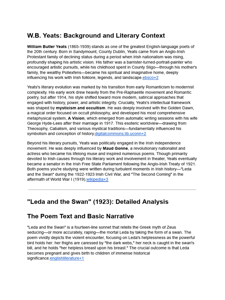 Yeats: Context and Analysis of Poems | PDF | Helen Of Troy | W. B. Yeats
