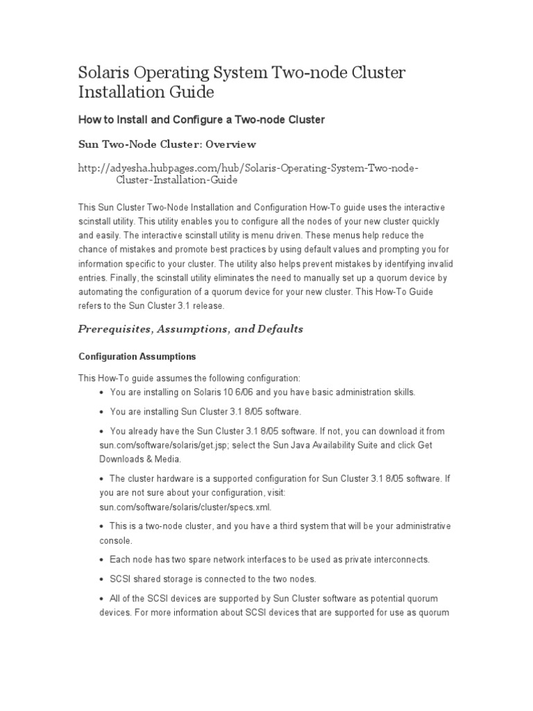 Solaris Operating System Two-Node Cluster Installation Guide | PDF ...
