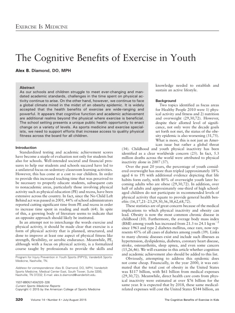The Cognitive Benefits of Exercise in Youth. 2015 | PDF | Physical ...
