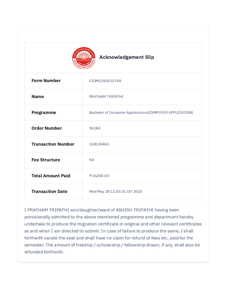 Pratham Fee Slip | PDF