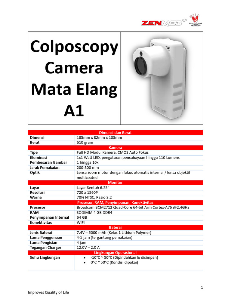 Datasheet Colposcopy Camera Mata Elang A1 | PDF