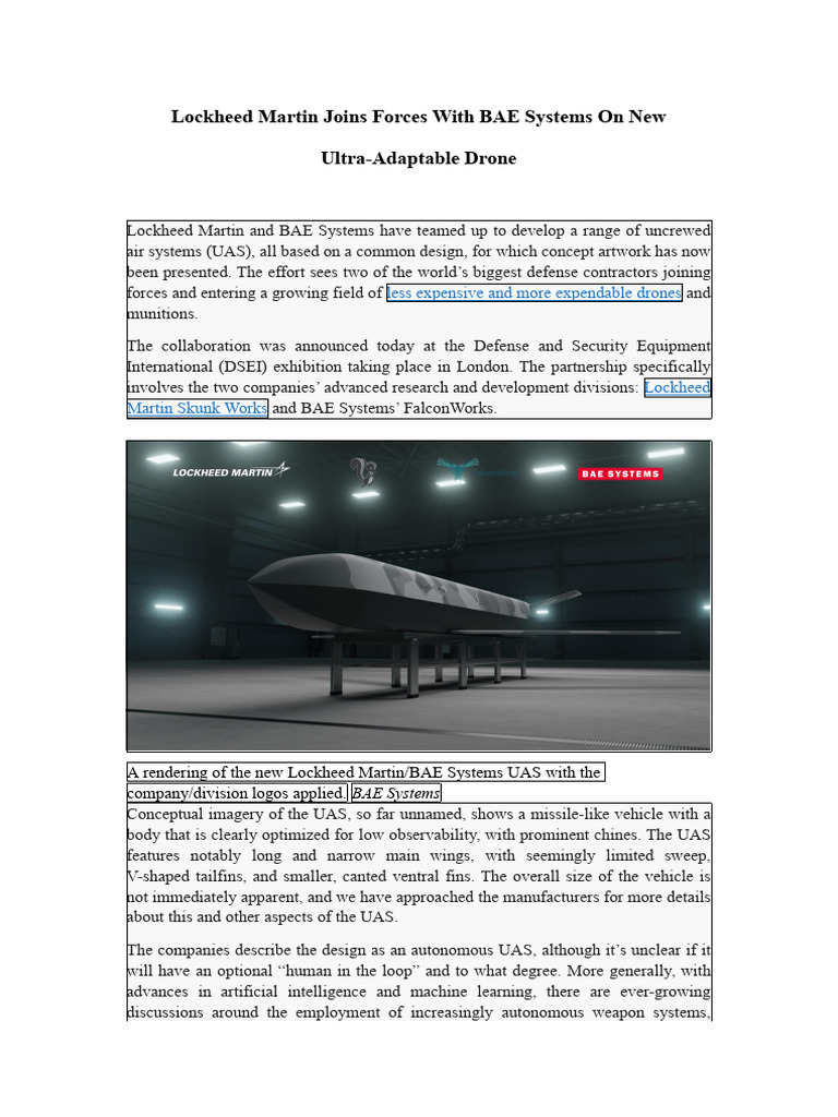 Lockheed Martin Joins Forces With BAE Systems On New Ultra-Adaptable ...