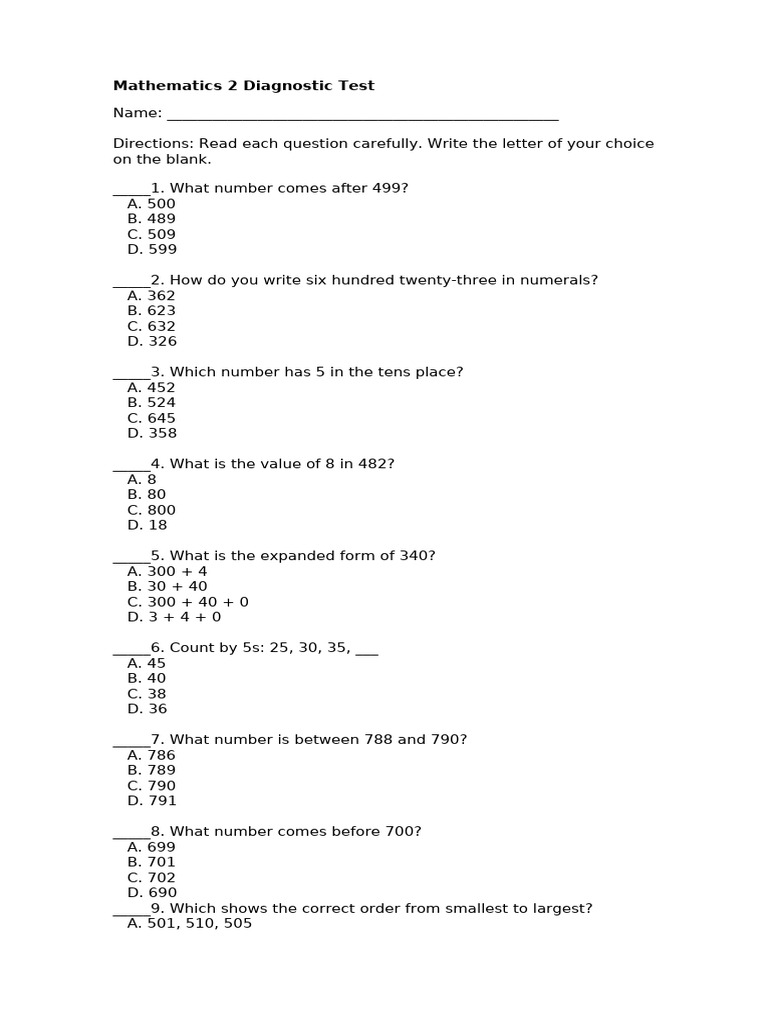 Mathematics 2 Diagnostic Test | PDF | Chess | Chess Theory