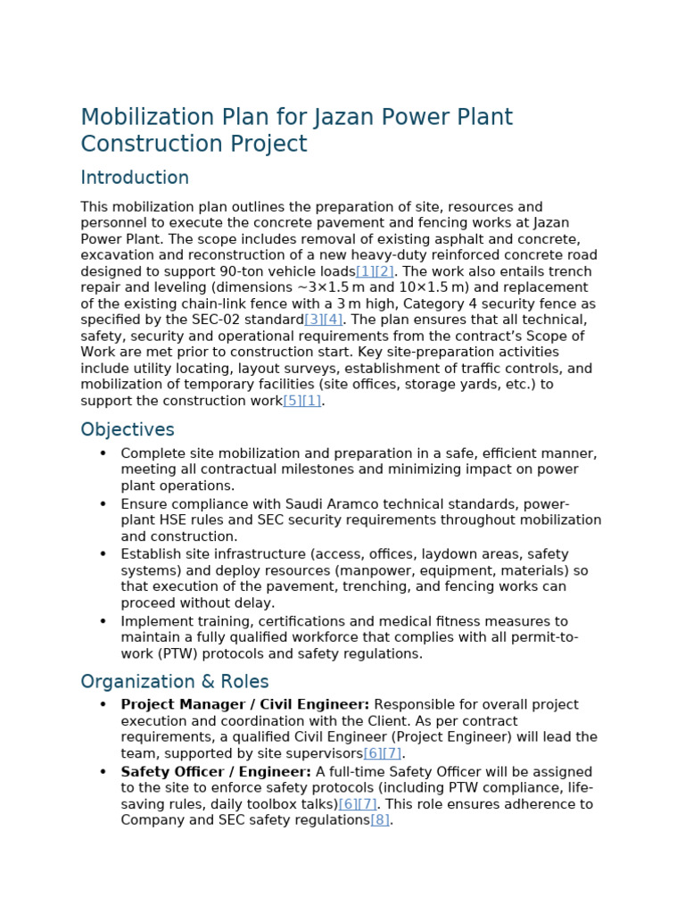 Jazan Power Plant Mobilization Plan | PDF | Personal Protective ...